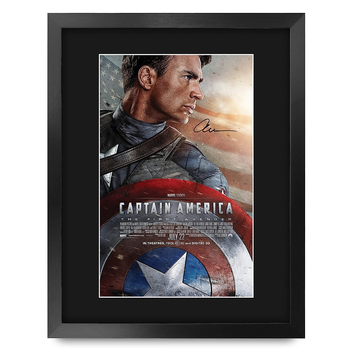 HWC Trading Framed 11" x 14" Print - Captain America Movie Poster Chris Evans Signed Gift Mounted Printed Autograph Film Gifts Photo Picture Display