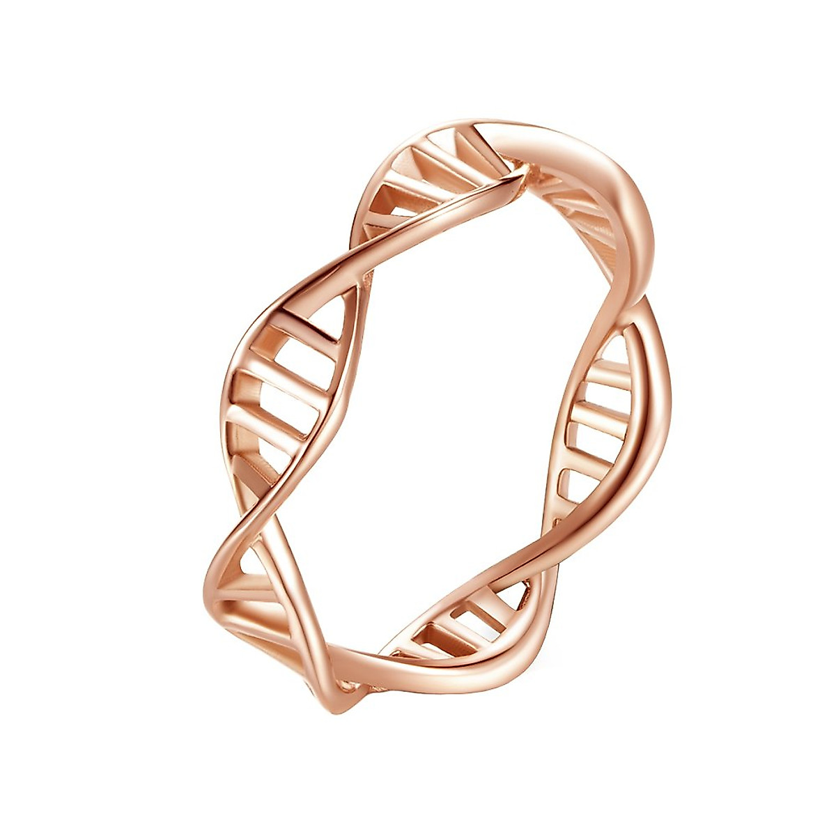 IFUAQZ Women's Stainless Steel DNA Helix Ring Band Chemistry Science Molecule Twist Rope Design Rose Gold Size 5