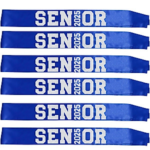 6Pcs Blue Senior 2025 Satin Sashes with Silver Glitter Letters- 2025 Graduation Celebrations Sashes - Senior Cheer Sash - Cheerleader Sash - Class Competition Sashes