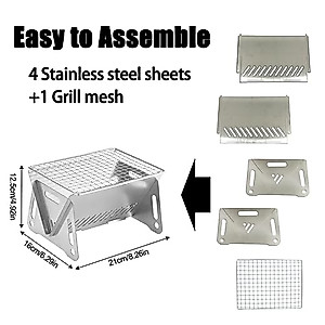 Mini BBQ Grill, Portable Charcoal Grill, Small Barbecue Grill for Camping Patio Outdoor, Indoor Table Top Folding Grills, Stainless Steel Roast Stove for Beach, Backpacking, Hiking, Traveling.