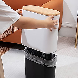 Slim Trash Can with Lid, 2.6 Gallon/10 Liter Plastic Double Barrel Wastebasket, Rectangular Garbage Container Bin for Bathroom, Bedroom, Kitchen, Office