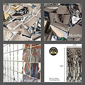 Silver Backdrop Disco Party Decorations Metallic Square Foil Fringe Curtain Photo Booth Props for Birthday Graduation Bachelorette Wedding Engagement Baby Shower Party Decorations -2 Packs (3.3x6.6Ft)