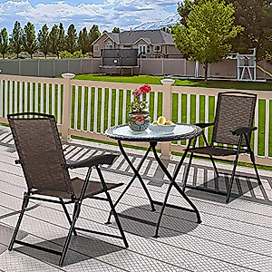 COOURIGHT Set of 2 Folding Sling Chairs w/Armrest, Adjustable Reclining Back, Portable Patio Chairs, Space-Saving Outdoor Folding Chairs for Lawn Garden Pool Beach