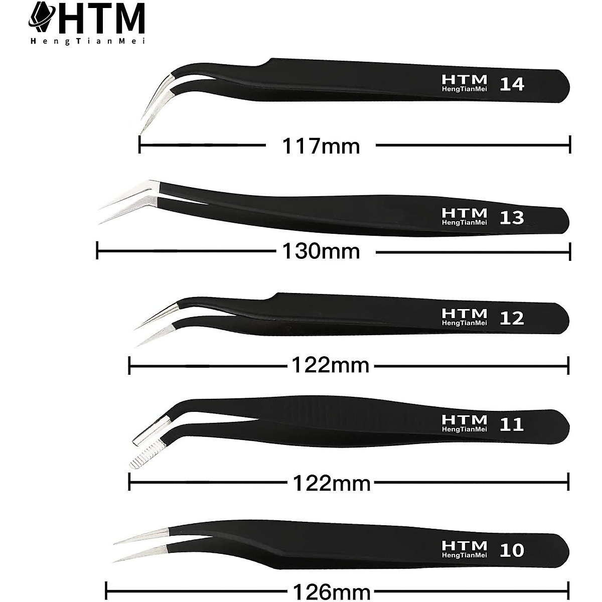 HengTianMei Precision Tweezers Set, ESD Anti-Static Stainless Steel Tweezers Set for Craft, Jewelry, Electronics, Laboratory Work (14 PCS)