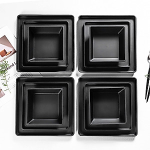 Yinshine Melamine Dinnerware Sets - 12pcs Square Plates and Bowls Set, Dishes Set, Black