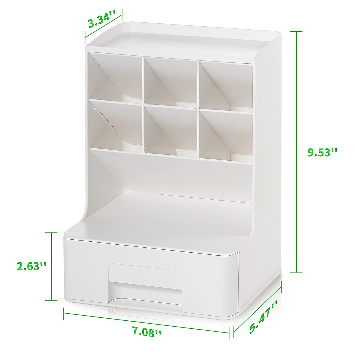 Marbrasse Desk Organizer with Drawer, Pen Organizer for Desk, Multi-Functional Pencil Holder, Desktop Stationary Organizer, Storage for School Home Office Art Supplies (White Pen Holder with Drawer)