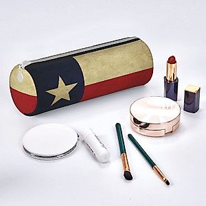 Ykklima Texas Lone Star State Flag Pattern Leather Pencil Case Zipper Pen Makeup Cosmetic Holder Pouch Stationery Bag for School Work Office
