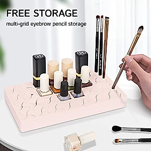 Unaikoo Silicone Lipstick Holder Organizer Brush Holder, Multi-function 28+8 Slots Lipstick Case Organizer for Eyebrow Pencil, Nail Polish, Makeup Brushes, Lipstick, Stationery Pink