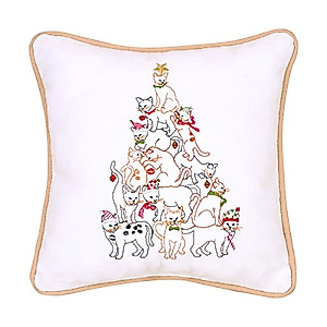C&F Home Cat Christmas Tree Embroidered Saying Decor Decoration Accent Pillow 10 x 10 Brown