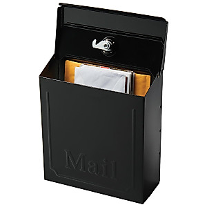 ARCHITECTURAL MAILBOXES Townhouse Vertical Small Capacity, Galvanized Steel Wall Mount Mailbox, 4.1 x 8.6 x 10.1 inches, Black