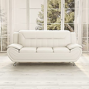 US Pride Furniture Michael Collection Modern Style Faux Leather Couch-Versatile 3 Seater Accent Piece for Living Room, Bedroom or Office-Comfortable Design and Elegant Look, 79" Sofa, Snowy White