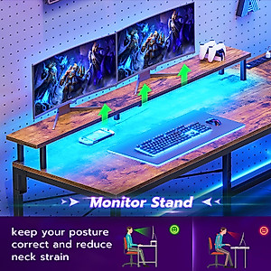 SEDETA Home Office Desk with File Drawer and Power Outlet, 51" Corner Computer Desk with Fabric Drawer and Storage Shelves, Corner Gaming Desk with LED Lights, Monitor Stand and Hooks, Rustic Brown