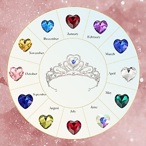 SWEETV Birthday Crowns for Women Birthstone Heart Princess Tiara Silver Wedding Headband for Birth Day Party Photograph, Sep