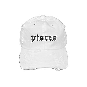 DSY Lifestyle Pisces Lowercase Vintage Distressed Baseball Cap - Unisex Embroidered Distressed Baseball Hat (OLIVE)