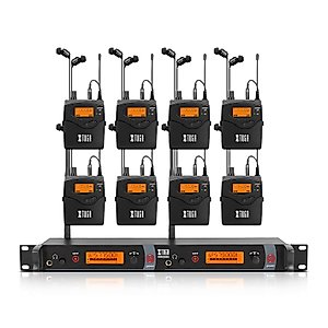 XTUGA RW2080 UHF Wireless in Ear Monitor System 8 Bodypacks, Dual Channel Wireless IEM System with 40 Frequencies, 300Ft Mono Design for Band, Stage or Studio, 572MHz-599Mhz