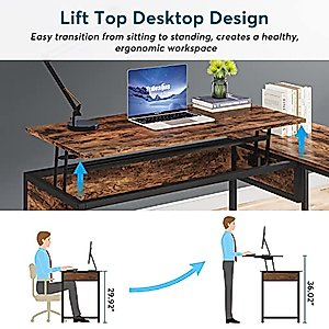 Tribesigns L Shaped Desk with Drawers, Corner Desk with Lift Top, 59 Inch Large Computer Desk, Standing Desk Height Adjustable with Storage Shelf for Home Office, Rustic Brown