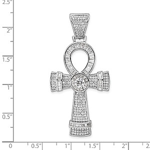 Auriga Fine Jewelry 925 Sterling Silver Rhodium-plated Cubic Zirconia Ankh Cross Pendant Fine Jewelry for Women (L-54.13 mm, W-26.4 mm)
