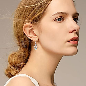 Dolphin Earrings,Sterling Silver Double Dolphin with Blue Heart Moonstone Hoop Earrings,Ocean Nautical Animal Sailor Drop Earrings for Sensitive Ears Jewelry Gift for Best Friend, Metal, crystal