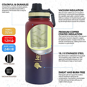 Lexlion Water Bottle 32 Oz, Triple Walled Insulated Stainless Steel Reusable, Wide Mouth, Fruit Diffuser-Thermal Leaf Infuser, Silicone Sleeve&Cleaning Brush, 3 Lids Leak Proof, Metal Mug gallon