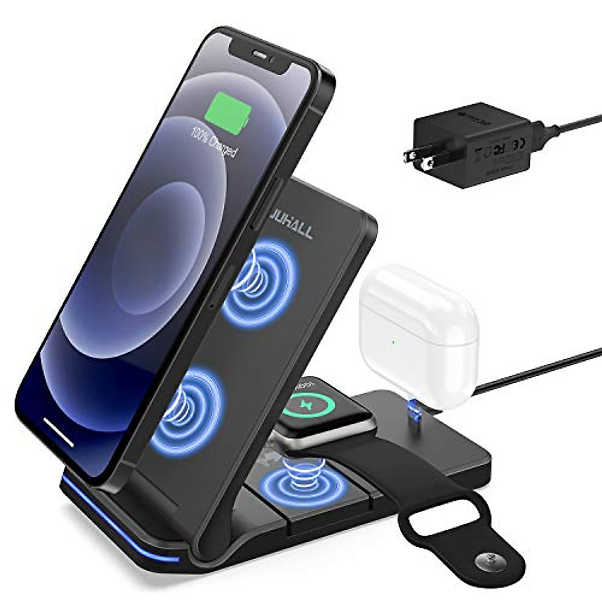 Wireless Charger, 3 in 1 Wireless Charging Station, Fast Wireless Charger Stand for iPhone 14/13/12/11/Pro/Max/XS/XR/X/8/Plus, for Apple Watch 8/7/6/5/4/3/2/SE, for AirPods 3/2/Pro(Black)