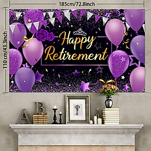 Blulu Retirement Party Decorations, Extra Large Fabric Retirement Sign Banner Photo Booth Backdrop Background with Rope for Retirement Party Favor(72.8 x 43.3 Inches,Purple and Black)