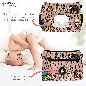 4 Nature Small Diaper Clutch Bag with Wipe Holder, Baby Diaper Bag Purse - Crossbody Diaper Bags For Women, Water Resistant Diaper Organizer Dispenser Pouches, Adjustable Cross Body Straps (Woodland)