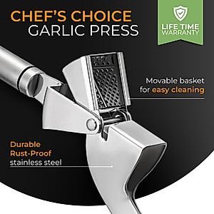ORBLUE Garlic Press Stainless Steel - Premium Professional Grade Garlic Mincer, Crusher & Peeler Set - Easy Clean, Dishwasher Safe & Rust-proof