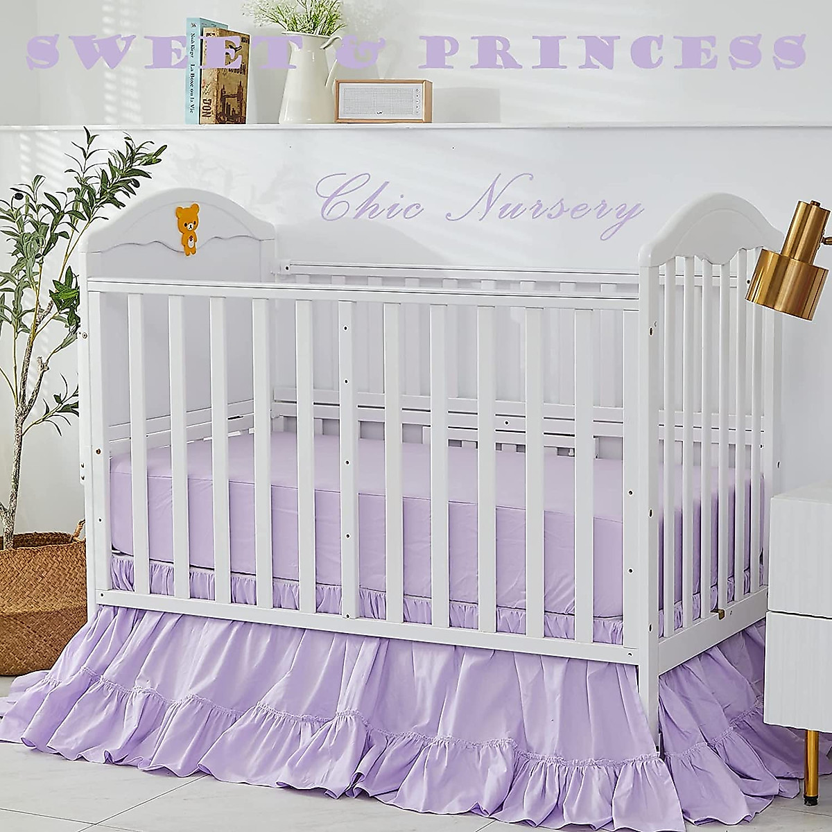 Brandream Purple Baby Girls Crib Bedding Set with Embroidered Butterfly Quilt, Crib Sheet, Crib Bed Skirt | 6-Piece Cotton Nursery Bedding Set
