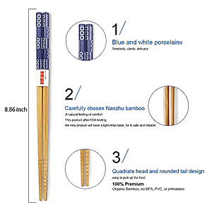 5 Pairs Japanese Style Bamboo Chopsticks and Rest, Cartoon Cute Fat Cat Chopstick Rest, Classic Tasteful Simplicity Gift Set Wooden Natural Bamboo Reusable Lightweight Non Slip for Chinese Chopstick