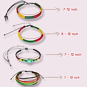 LAVIP Leather Rasta plaided Hippie Braid Bracelet Wax Cord Hemp Handmade Reggae Jamaican Hawaiien Style Adjustable