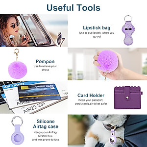 Ankilo Newest Newest Safety Keychain Set for Women, Safety Keychain Accessories, Bracelet Wristlet Keyring for Girls with Personal Alarm, No Touch Door Opener, Whistle and Pompom (Purple)