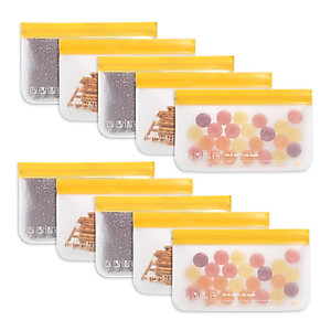 Roonoo 10 Pack Dishwasher Safe Reusable Snack Bags, Reusable Storage BPA Free Freezer Bags, Leakproof Bags Food Storage