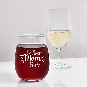 Mother's Day Gift - Best Mom Ever Stemless Wine Glass, Mom Wine Glass 15Oz - Birthday Gift, Mother's Day Gift for Women Mom Mother Wife from Daughter Son Husband