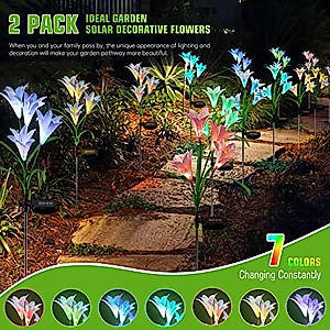 mimigogo Solar Garden Stake Lights,2 Pack Outdoor Waterproof Solar Powered Lights with 8 Lily Flowers, 7 Colors Changing LED Solar Lights for Garden, Patio, Backyard(Blue White)