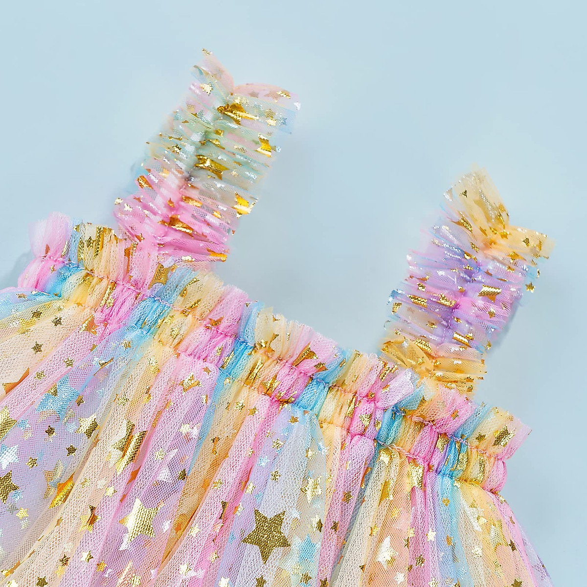 Toddler Baby Girl Sequins Dress Sleeveless Rainbow Stars Print Mesh Tulle Dress Summer Layered Princess Cake Dress (Colorful Cake Dress, 4-5T)