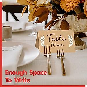 100 PCS Kraft Place Cards, Small Blank Tent Cards Delicate Seating Cards Rustic Name Cards Escort Cards for Wedding, Table, Dinner Parties, Receptions (2” x 3.5”, Leaf Pattern Design)