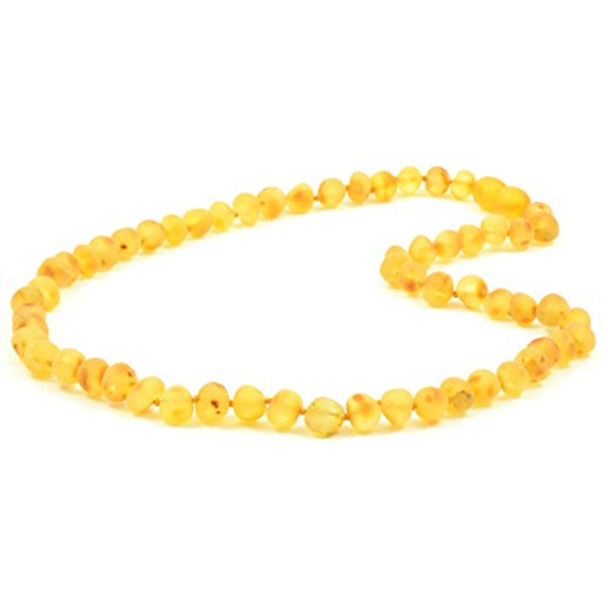 Raw Amber Necklace for Adults - Lemon Color - 17.7 Inches - Baltic Amber Land - Hand-made From Unpolished / Certified Baltic Amber Beads - Knotted - Screw Clasp (Lemon)