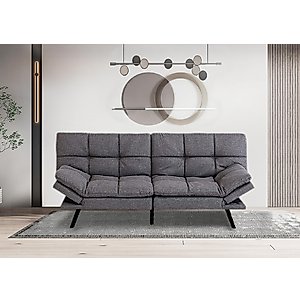 Maxspeed Futon Sofa Bed,Memory Foam Sleeper Sofa Bed Couch，Futon Convertible Sofa Bed Small Couch，Sofa Couch for Living Room Apartment Office.(Grey) (Maxspeed-HR-GREY-002)