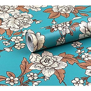 Blue Floral Decorative Adhesive Paper Shelf Liner Peel and Stick Wallpaper for Kitchen Cabinets Drawers Countertops 17.7inch by 100inch (Blue)