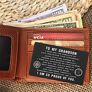 ABNTY Grandson Gifts, Grandson Graduation Cards, Grandson Wallet Card, Inspirational Quote Message Gift for Grandson