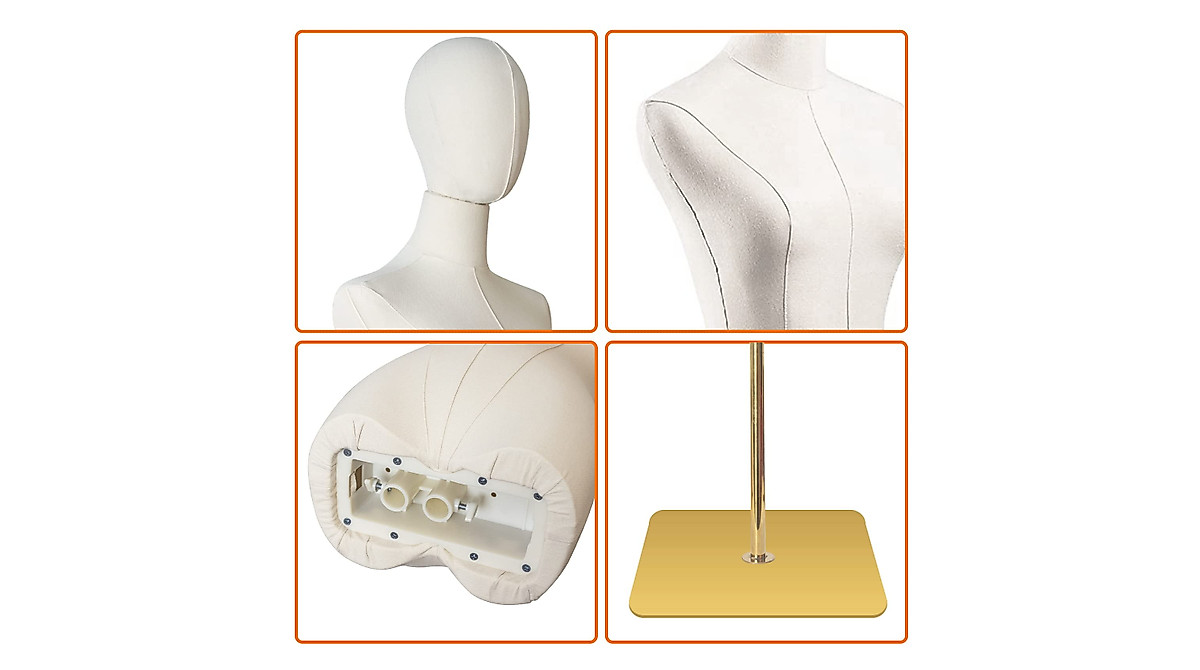 Female Mannequin Torso Dress Form with Gold Stand for Display & Photography