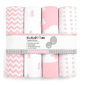 Bassinet Bed Sheets – Premium Bassinet Fitted Sheets 4 Pack – 100% Jersey Knit Cotton Cradle Sheets – Bassinet Bedding for Standard Size Oval or Halo Bassinet Pads – Bassinet Sheet for Girl