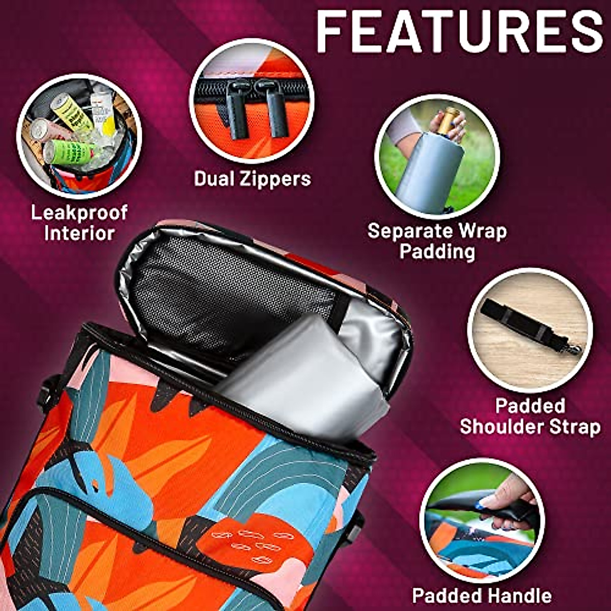 Champagne & Wine Tote Bags for 2 Wine Bottles – Insulated Wine Carrier Bag with 3 Storage Pockets, Detachable Shoulder Strap & Carry Handle – Leakproof, Waterproof Wine Cooler Bag – Sunny Side