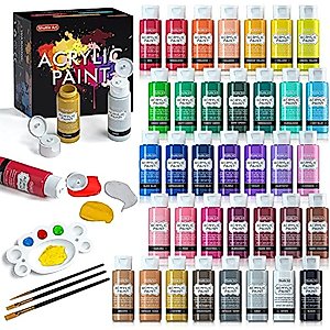 Shuttle Art Acrylic Paint Set, 36 Colors Acrylic Paint (2oz/Bottle) with Brushes & Palette, Rich Pigments Non-toxic Paint for Artists Kids & Adults, Art Supplies for Canvas Rock Ceramic Wood Painting