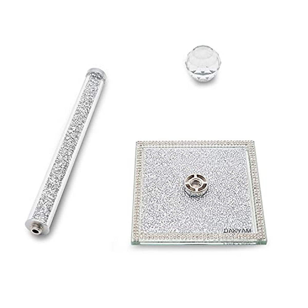 Handmade Silver Paper Towel Roll Holder, Filled with Sparkly Crystal Crushed Diamonds for Kitchen / Bathroom Towel Tissue Roll Countertop, 13inch Height 6.3inch Square Base Freestanding Holder