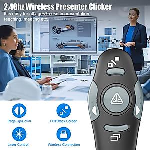 AMERTEER Wireless Presenter, PPT Controller Presentation Remote Control Laser Pointer USB Mouse Clicker Flip Pen