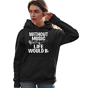 Go All Out Large Black Mens Without Music Life Would B Flat Funny Music Lovers Sweatshirt Hoodie