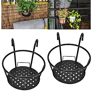 2pcs Hanging Basket Hanging Railing Multipurpose Iron Art Hanging Baskets Hanging Railing Plant Holder Flower Pot Holders for Patio Balcony Porch