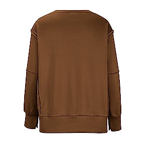 Bidobibo Womens Oversized Sweatshirts Fall Fashion for Women Women's Pullover Sweaters Womens Crewneck Sweatshirt Preppy Sweatshirt Sudadera Para Mujer My Orders Lightning Deals Of Today Brown