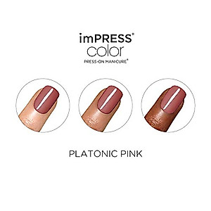 KISS imPRESS Color Polish-Free Solid Color Press-On Nails, PureFit Technology, Short Length, Platonic Pink', Includes Prep Pad, Mini Nail File, Cuticle Stick and 30 Fake Nails